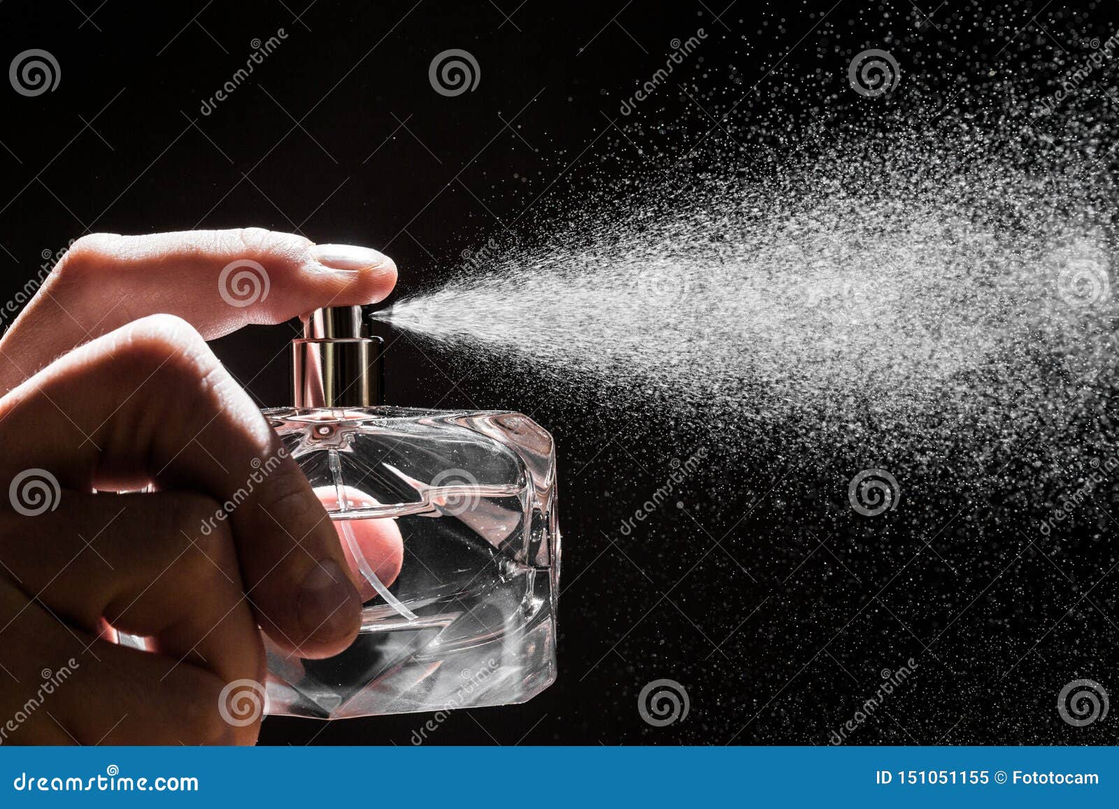 Spraying Perfume on Dark Background, Closeup Stock Image - Image of ...
