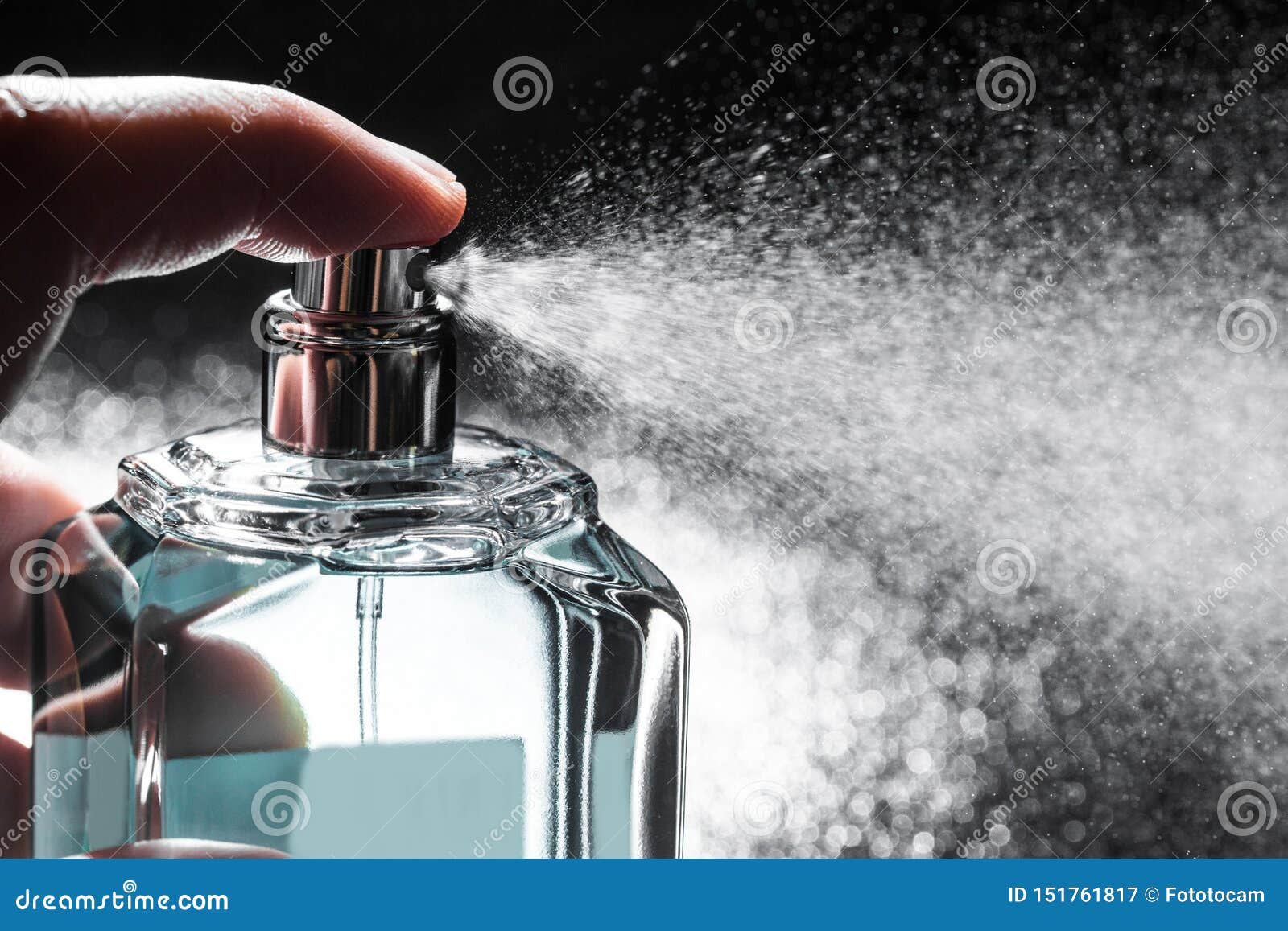 Spraying Perfume on Dark Background, Closeup Stock Image - Image of ...