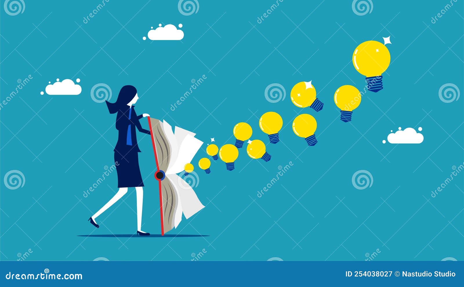 Spread Knowledge and Creativity. Businesswoman Opens a Book of ...