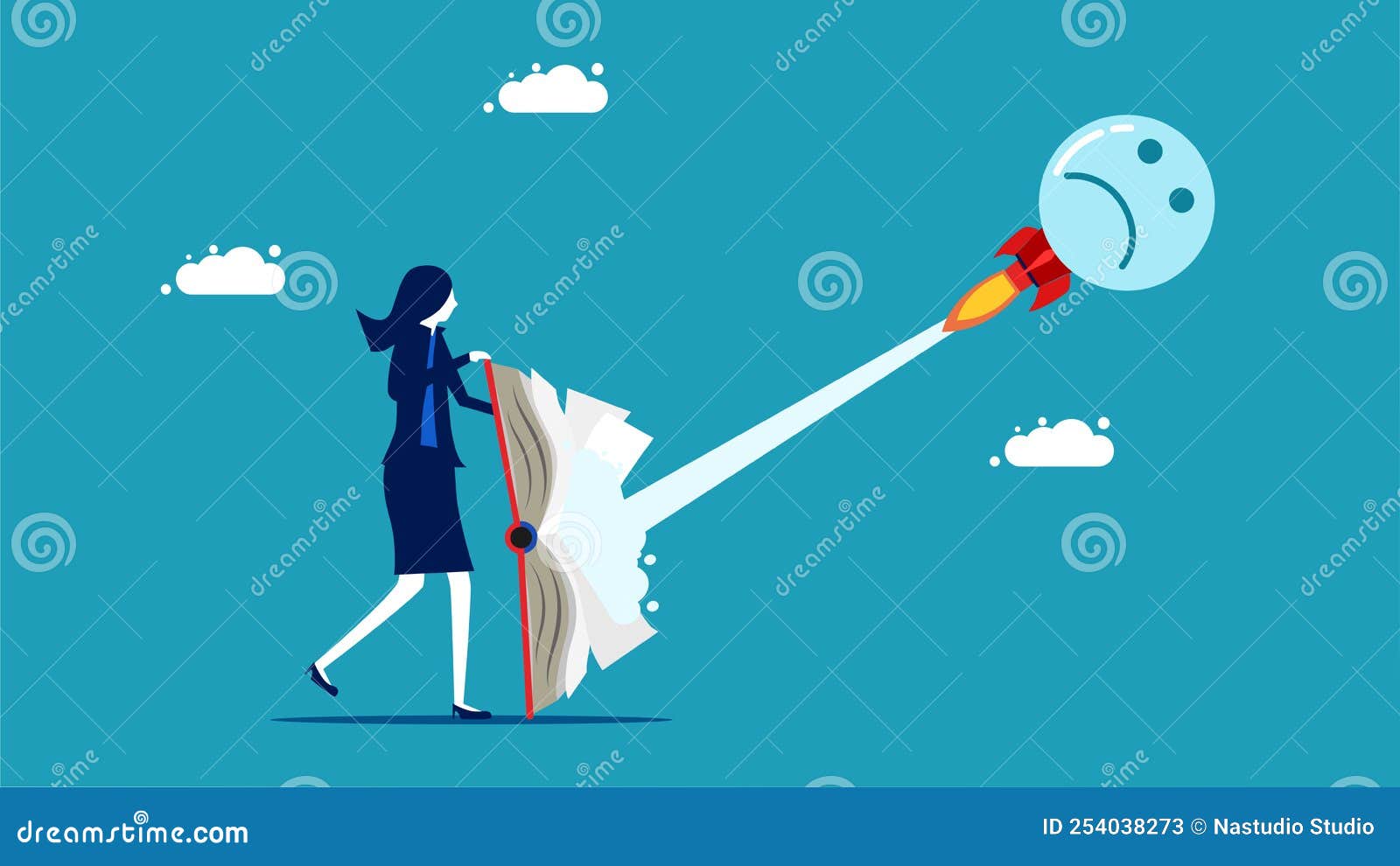 Spread Negative Thoughts in the Book. Businesswoman Launching a ...