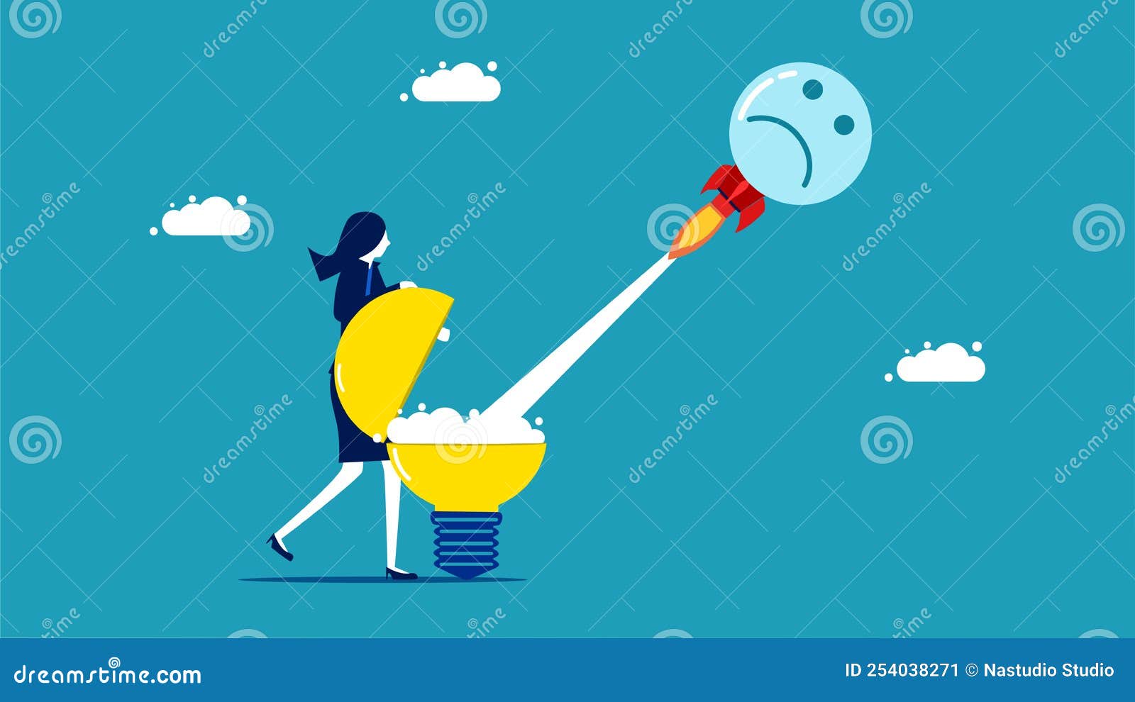 Spread Negative Thoughts. Businesswoman Launch Negative Thoughts Rocket ... Spread Negative Thoughts. Businesswoman Launch Negative Thoughts Rocket ...