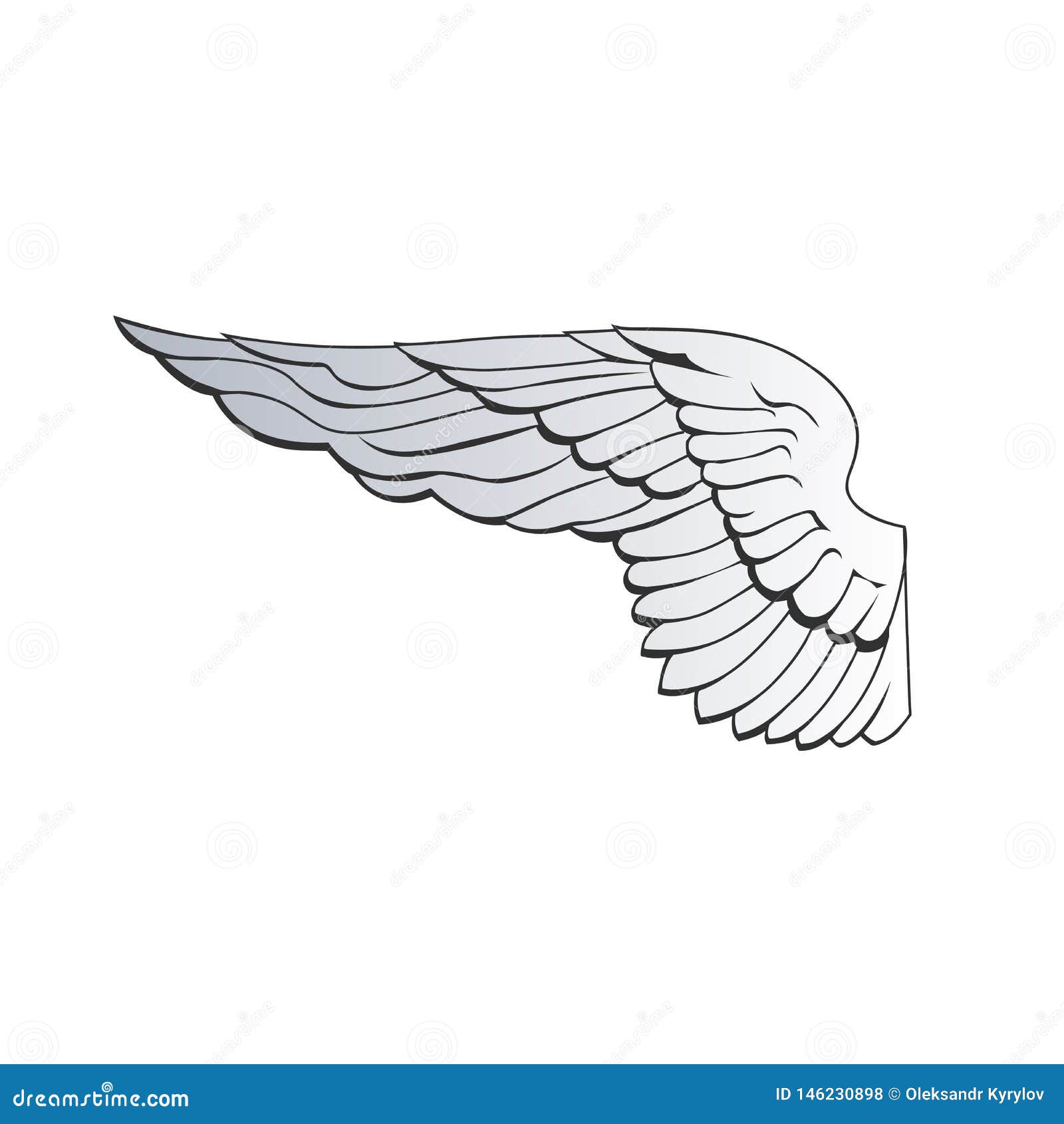 Spread Out Eagle Wing or Angel Wing. Vector Illustration Isolated on ...