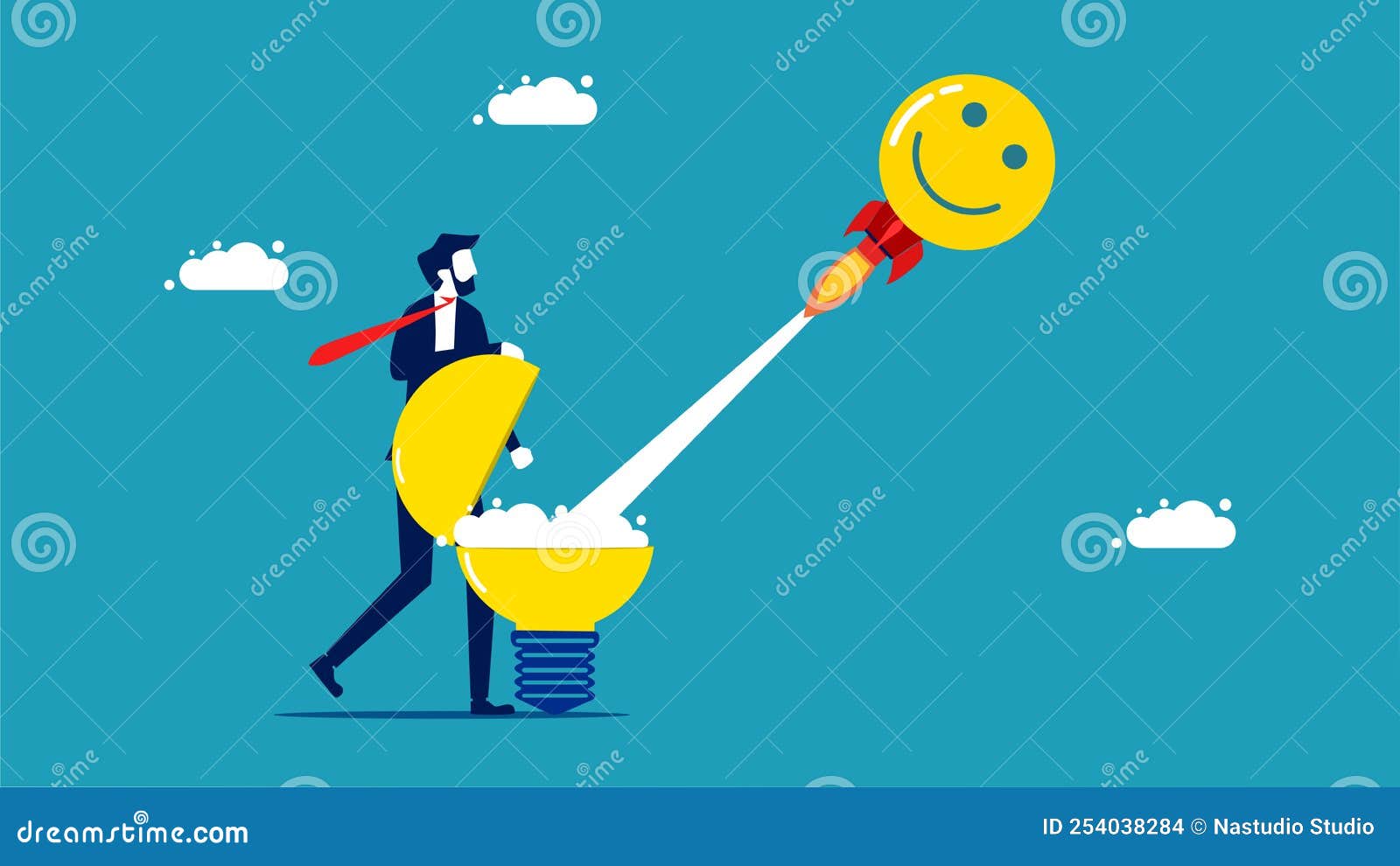 Spread Positive Thoughts. Businessman Launch Positive Thinking Rocket ...