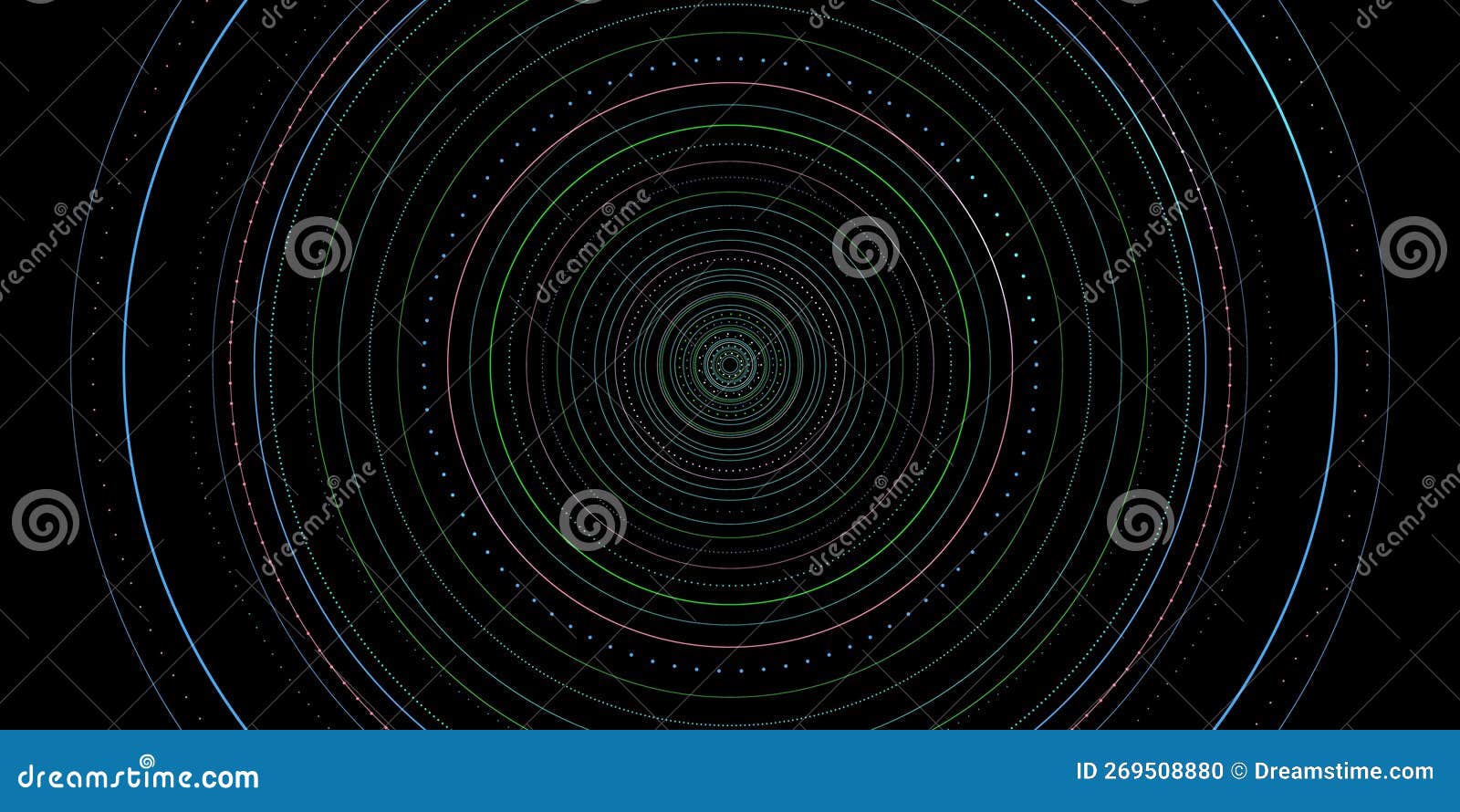 Spreading of Circles Made of Lines and Dots on a Dark Background ...