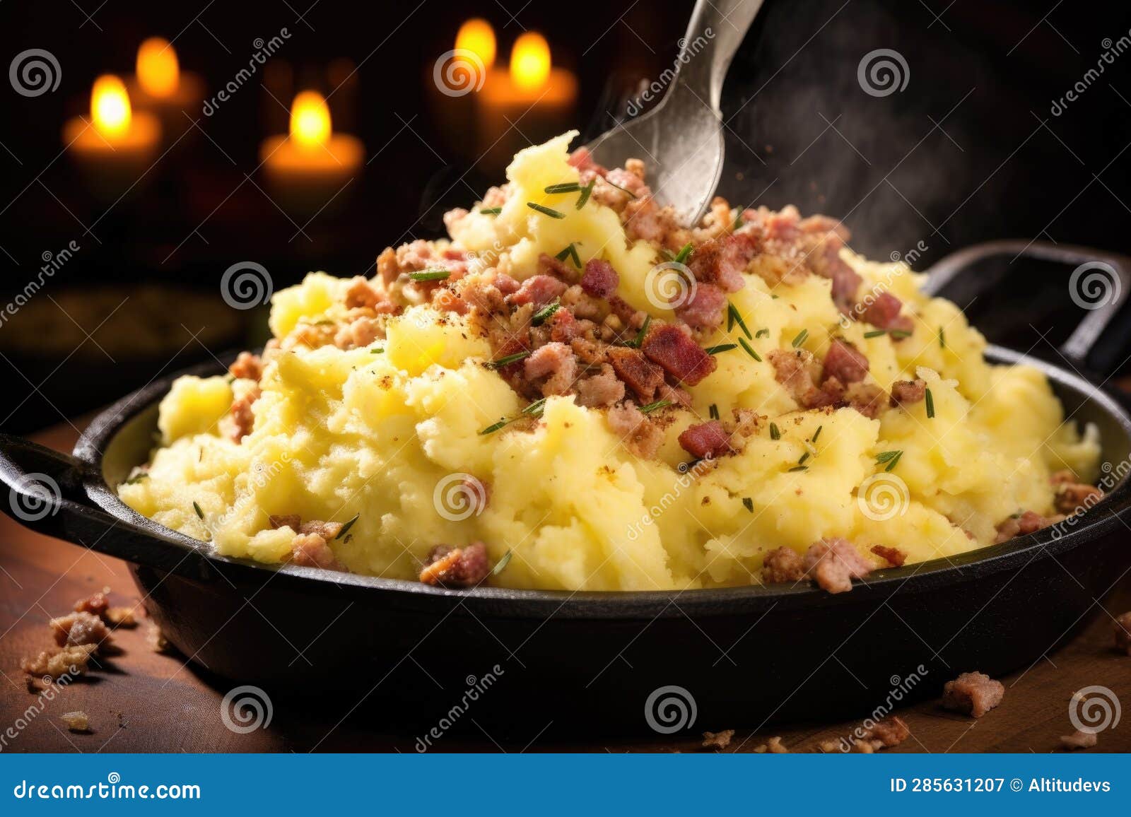 Spreading Mashed Potatoes Over Meat Mixture Stock Image - Image of ...