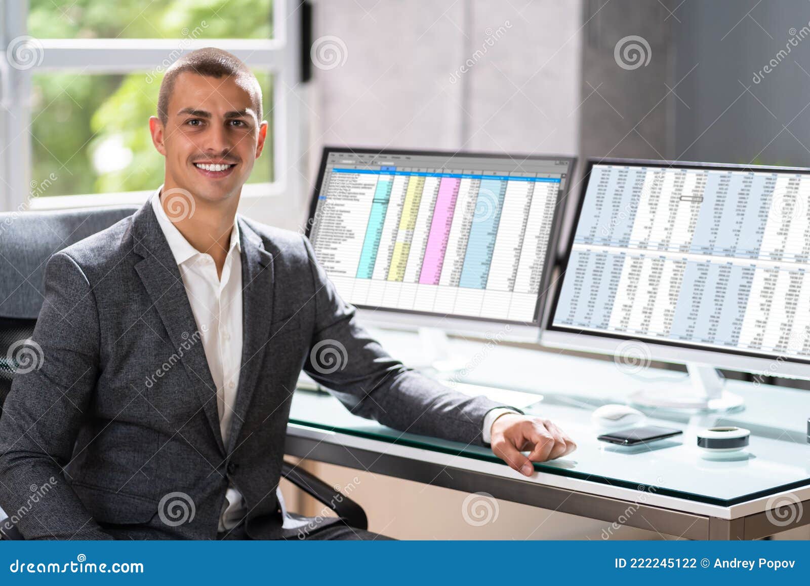 Spreadsheet Analyst Employee Stock Photo - Image of businessman, chair ...