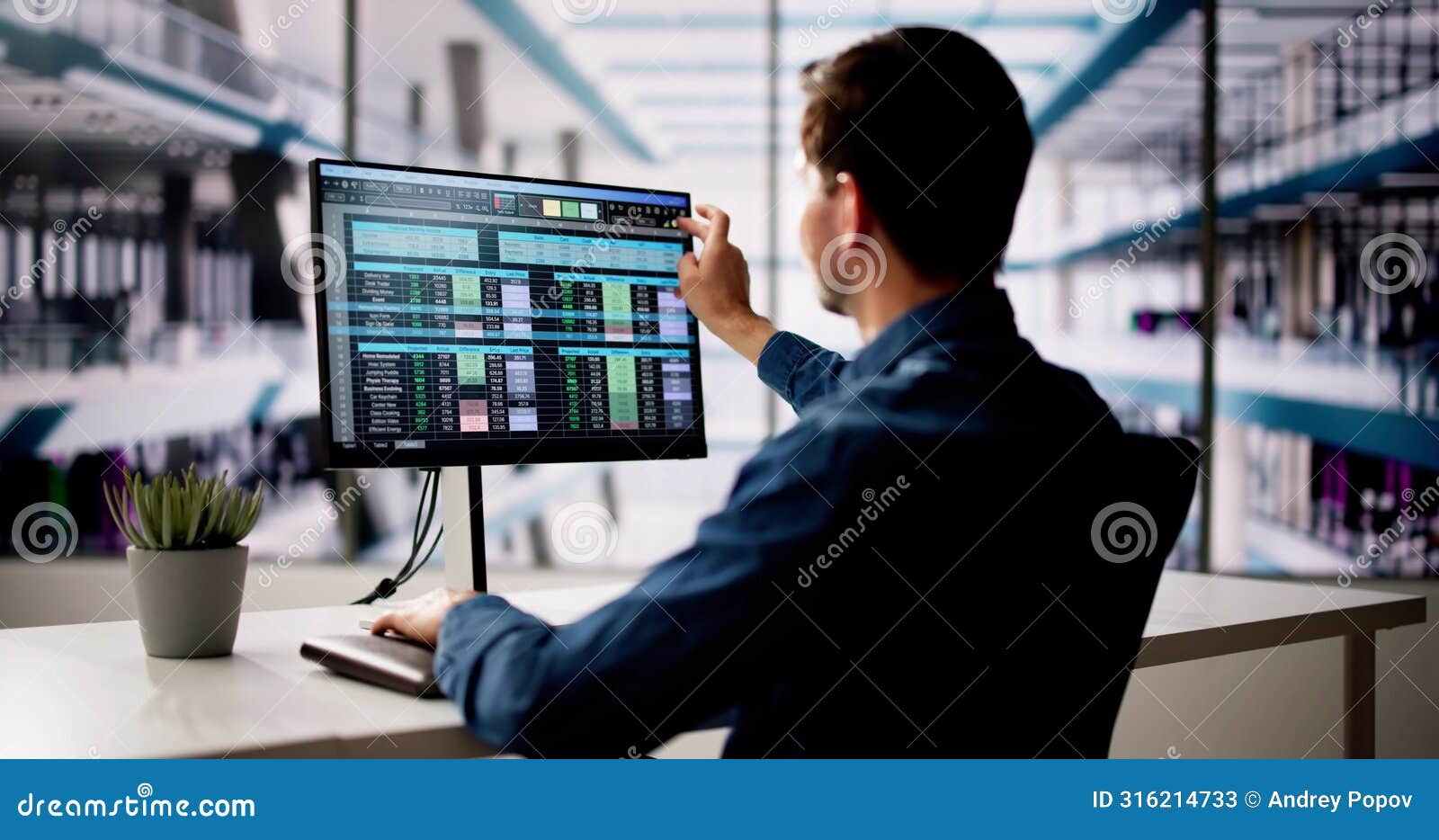 Spreadsheet Analyst Employee Using Computer Monitors Stock Image ...