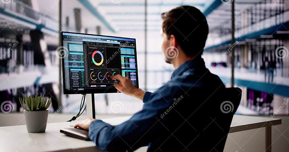 Spreadsheet Analyst Employee Using Computer Monitors Stock Image ... Spreadsheet Analyst Employee Using Computer Monitors Stock Image ...