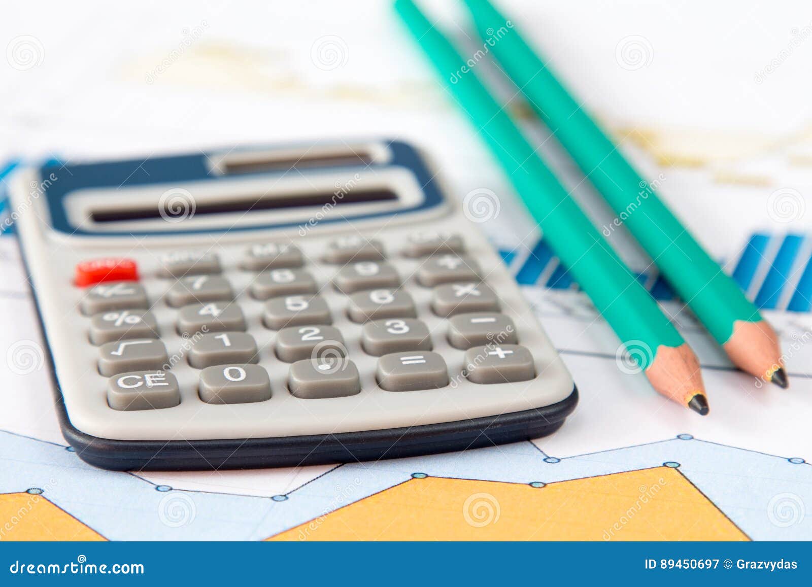 Spreadsheet with Calculator and Pencils Stock Image - Image of ...