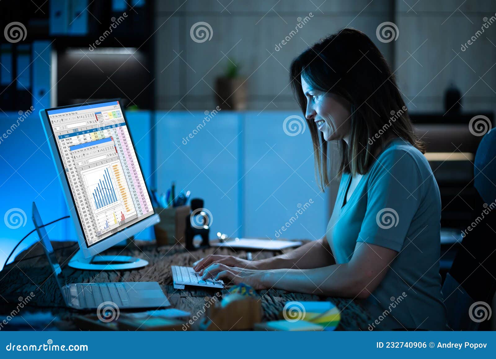 Spreadsheet on Computer. Person Working Stock Photo - Image of woman ...