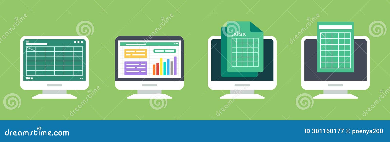 Spreadsheet on Computer Screen Flat Illustration. Financial Accounting ...