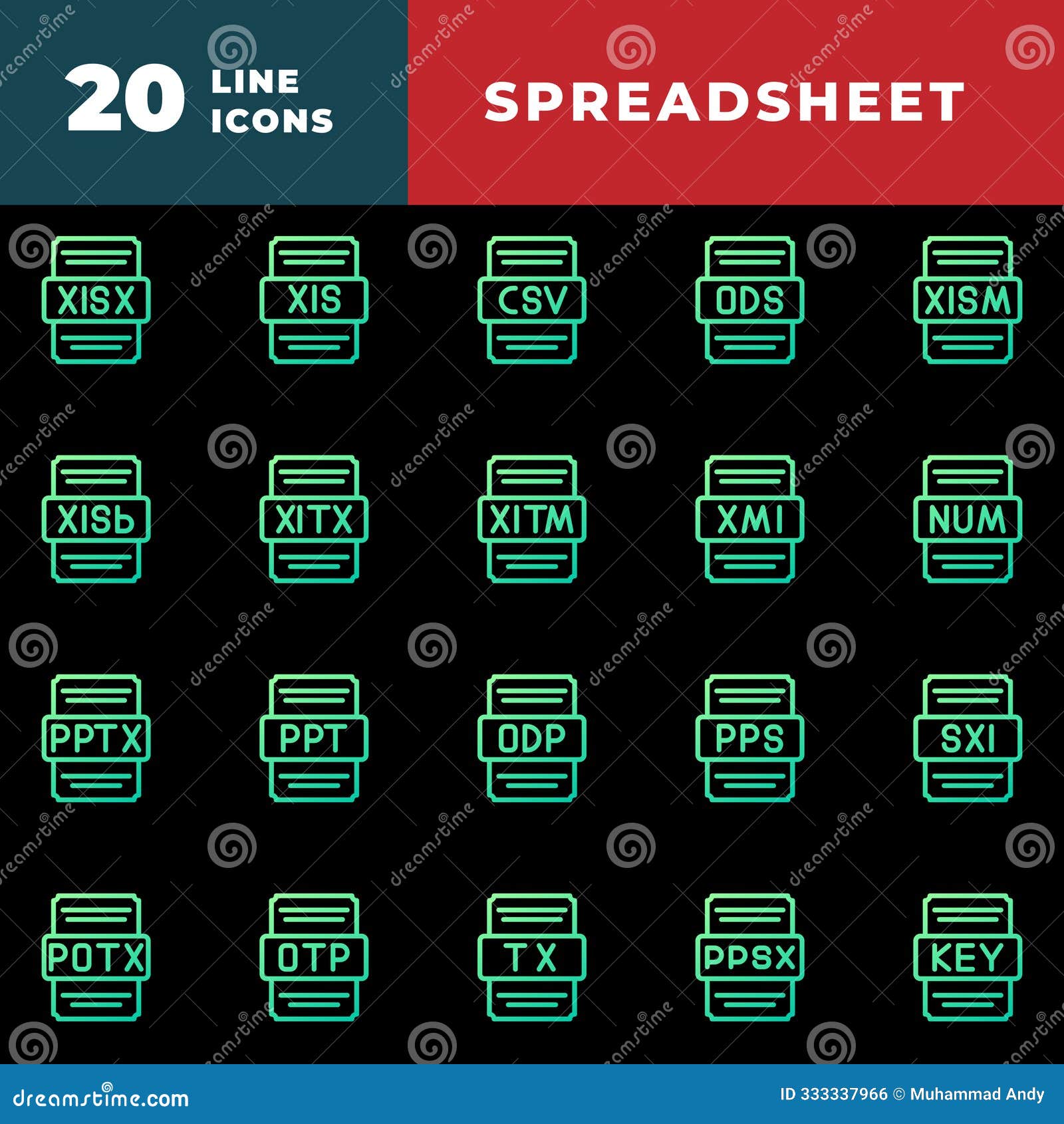 Spreadsheet Gradient Style Icon Set. File Type Format Symbol Icons ...
