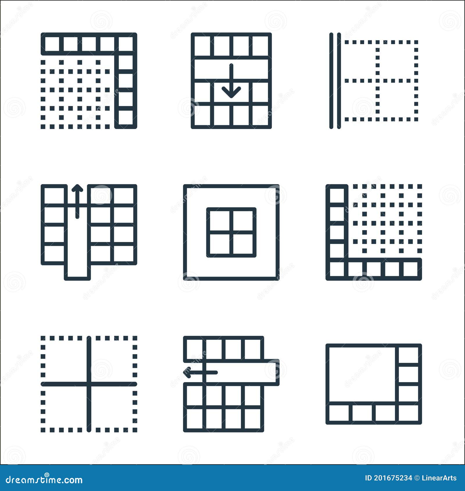 Spreadsheet Line Icons. Linear Set. Quality Vector Line Set Such As Right Border, Columns ...