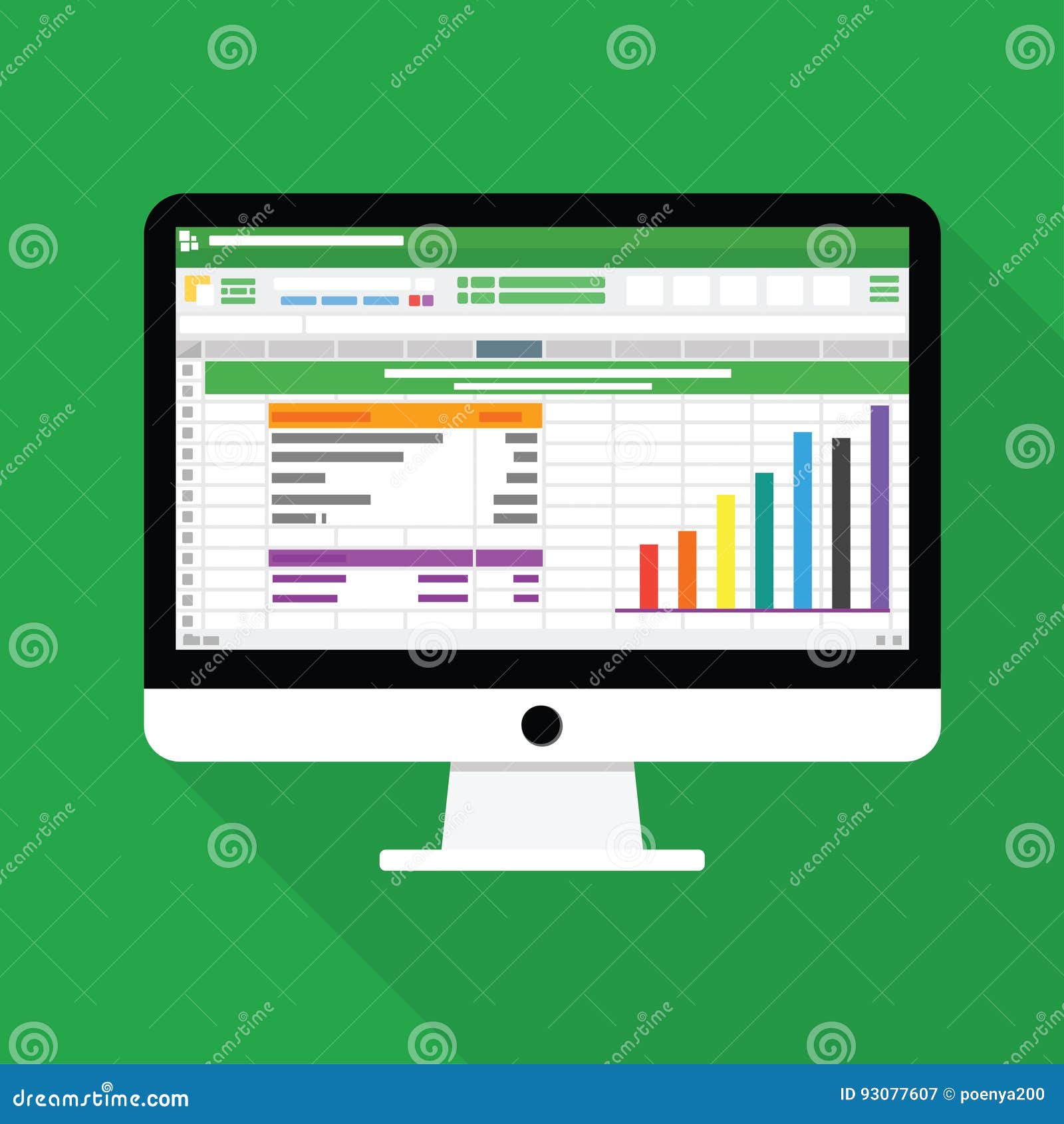 Spreadsheet monitor stock illustration. Illustration of color - 93077607