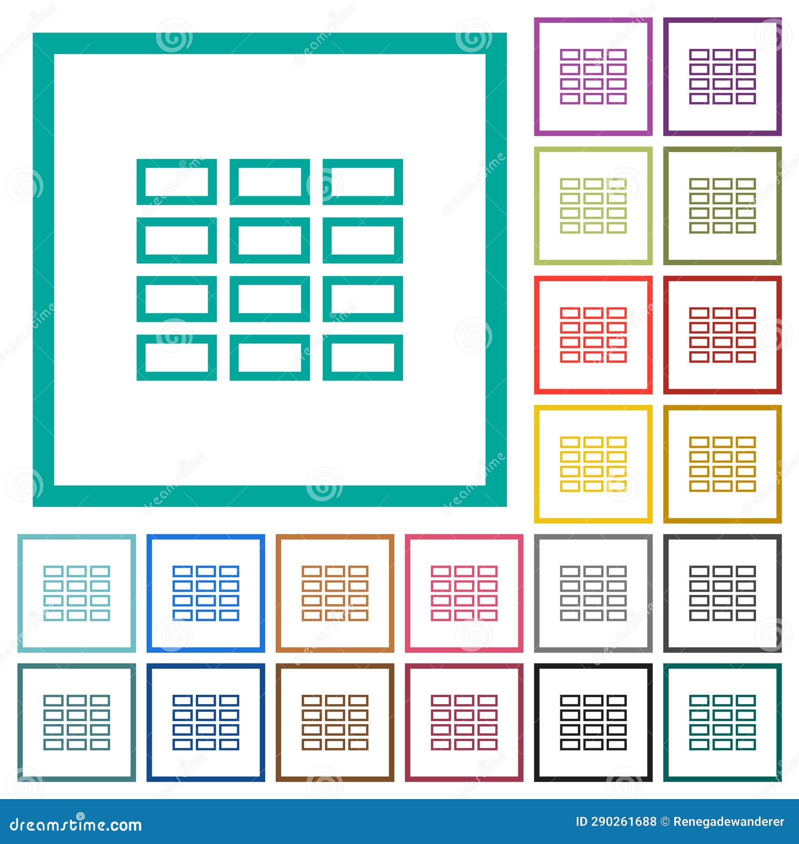 Spreadsheet Table Outline Flat Color Icons with Quadrant Frames Stock ...