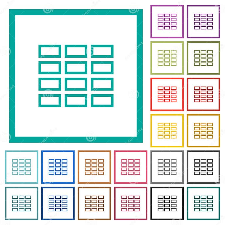 Spreadsheet Table Outline Flat Color Icons with Quadrant Frames Stock Vector - Illustration of ...