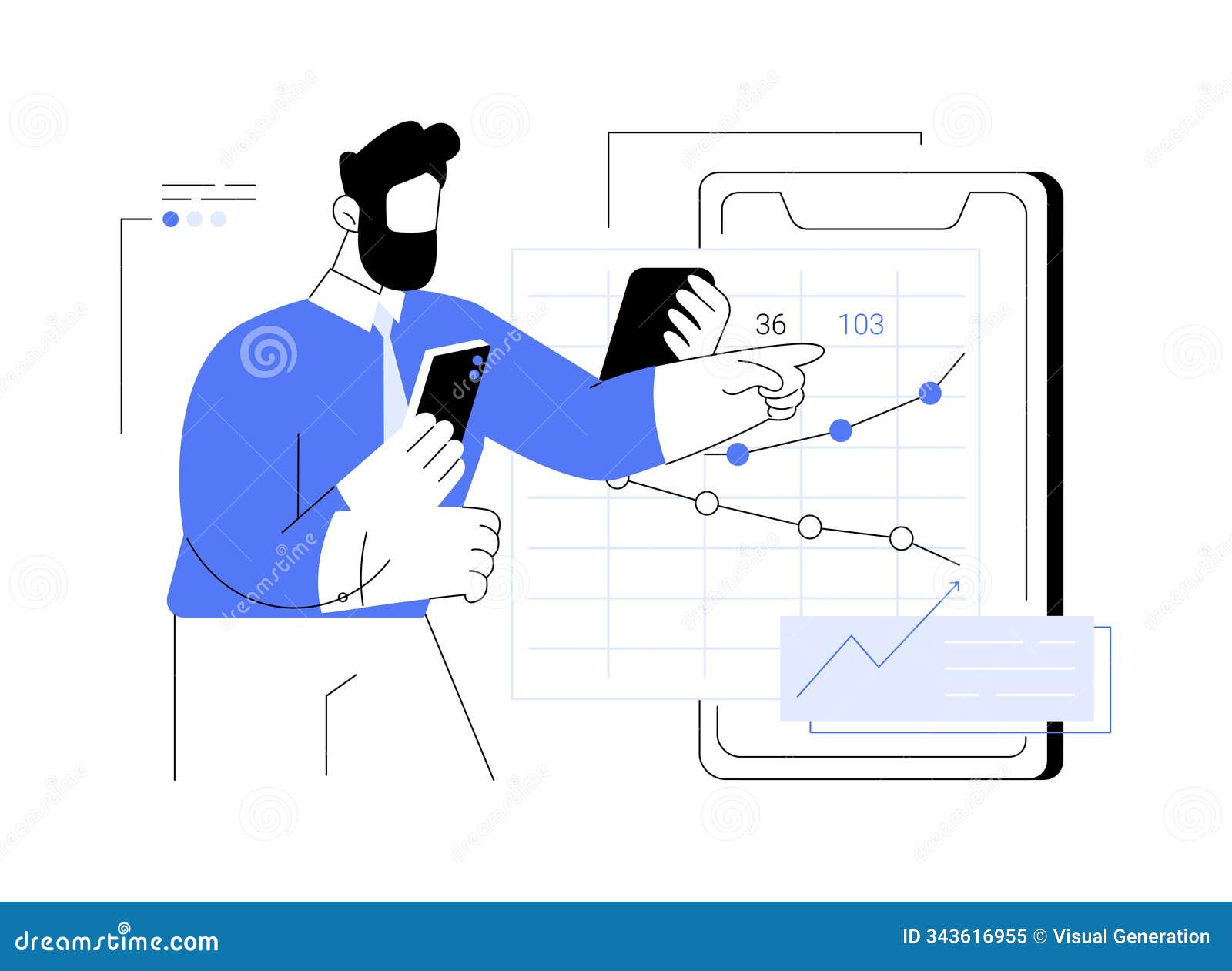Flat Spreadsheets Table And Graphic On Tablet Cartoon Vector ...