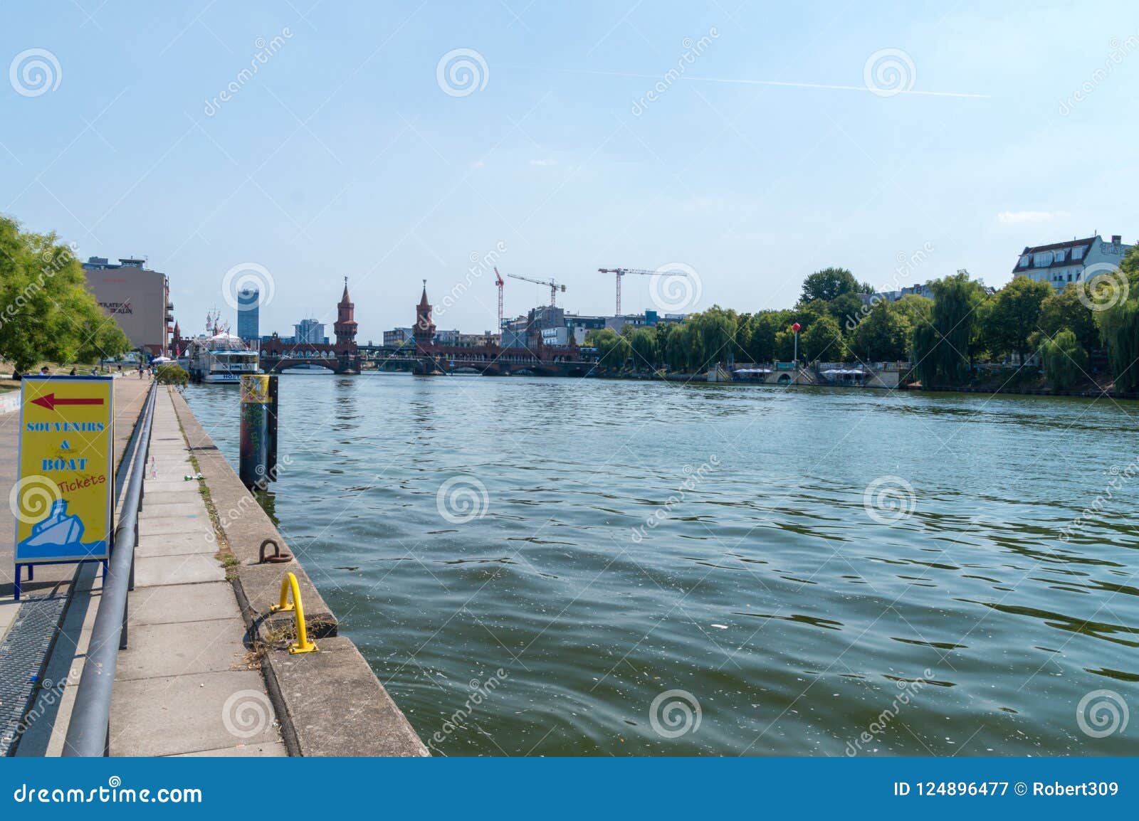 Spree River in Berlin with Oberbaum Bridge in Background. Editorial ...