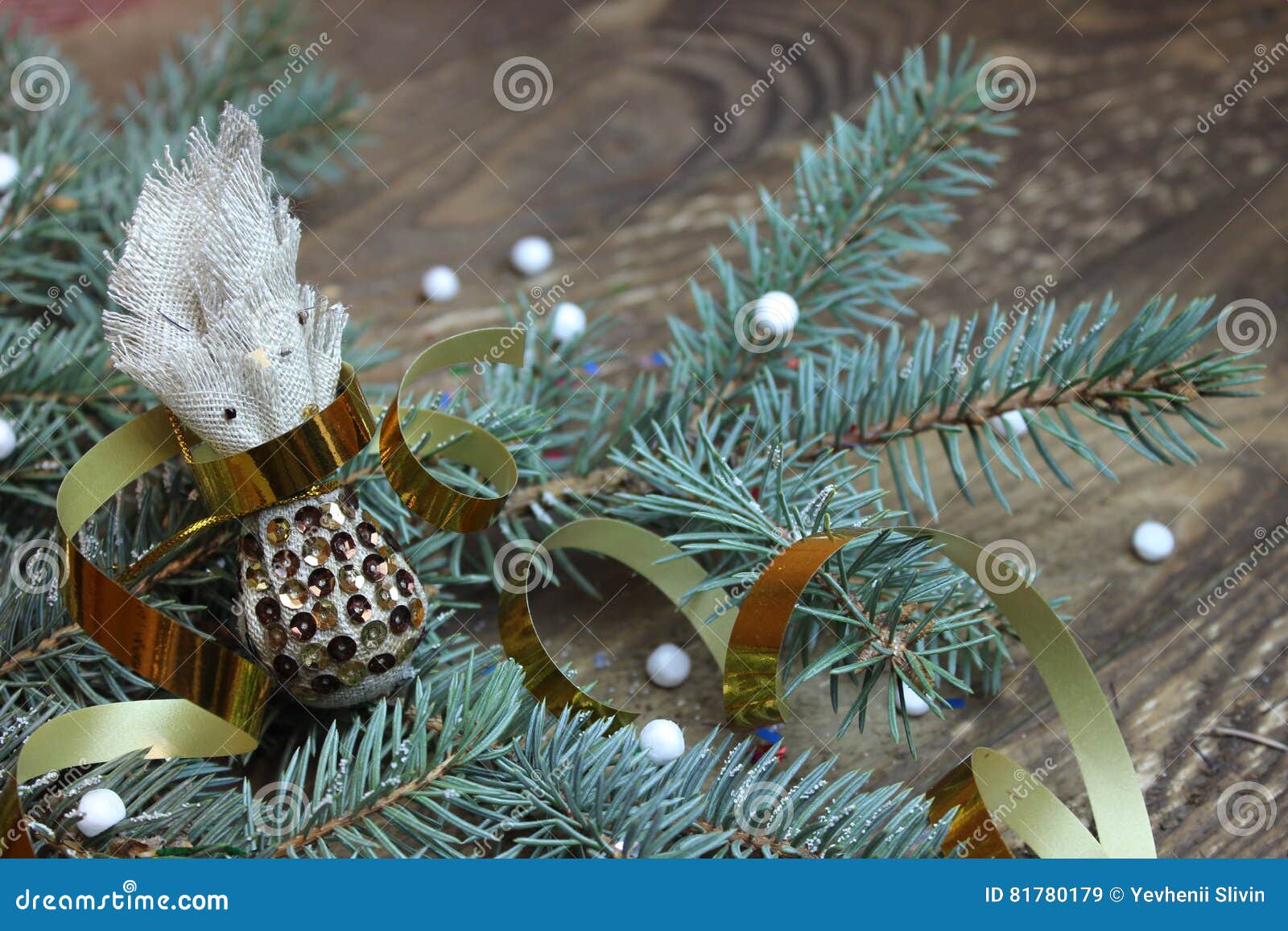 Sprig of Christmas Trees and Handmade Toy Stock Image - Image of bauble ...