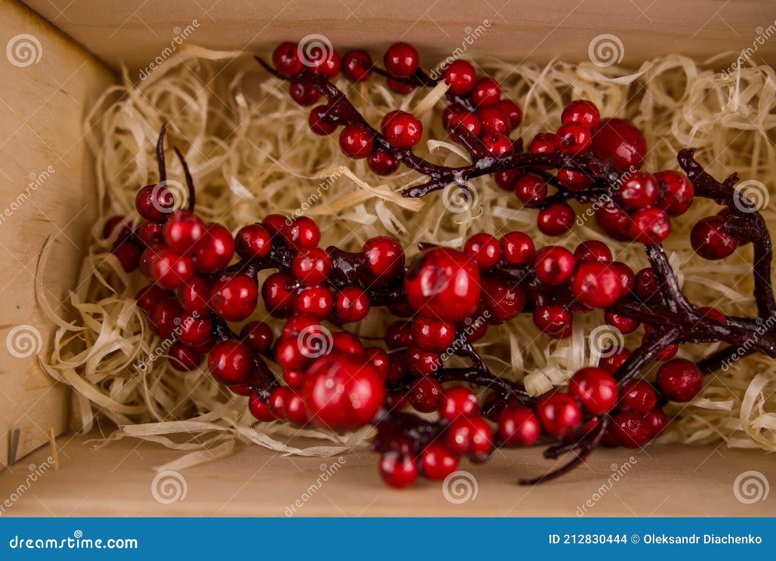 Sprigs of Dry Red Berries in a Wooden Box Decor Stock Photo - Image of ...