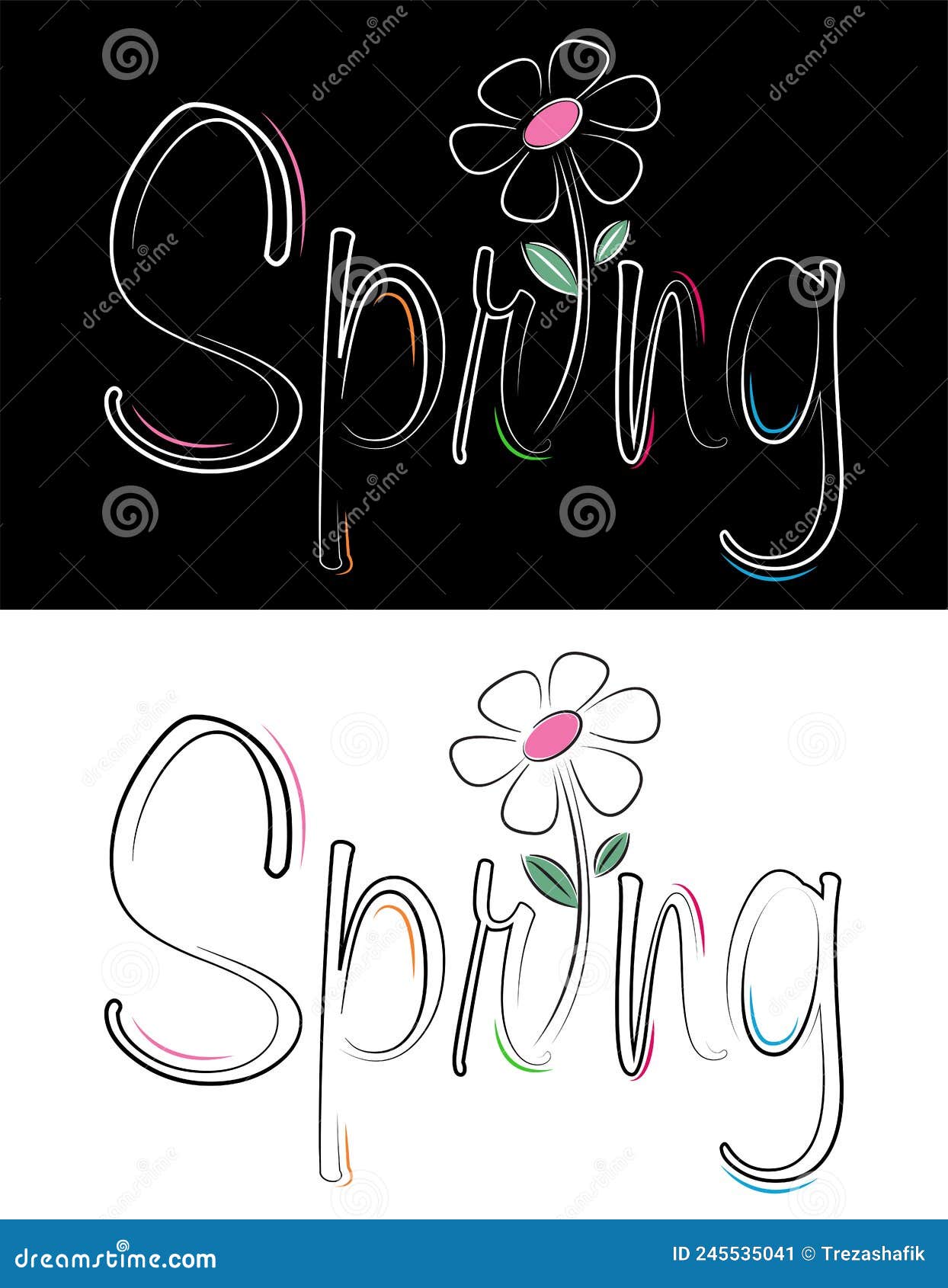 Spring Word Coloring Lines Hand Drawn Stock Vector - Illustration of ...