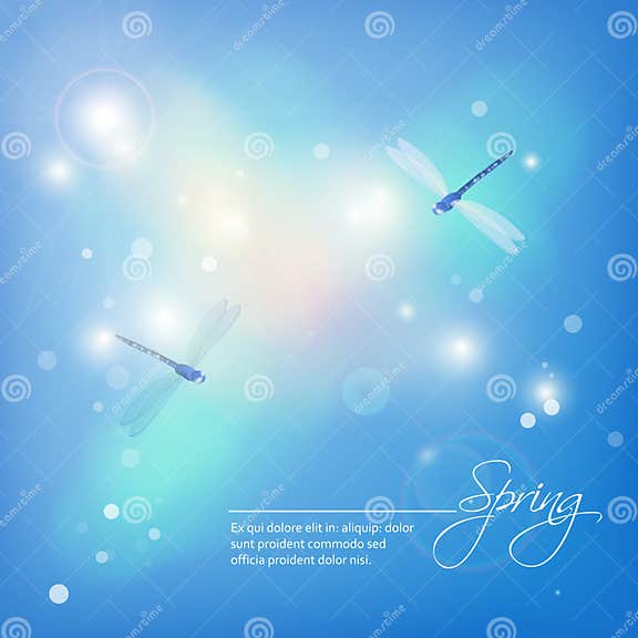 Spring Abstract Blue Background with Dragonflies Stock Vector ...