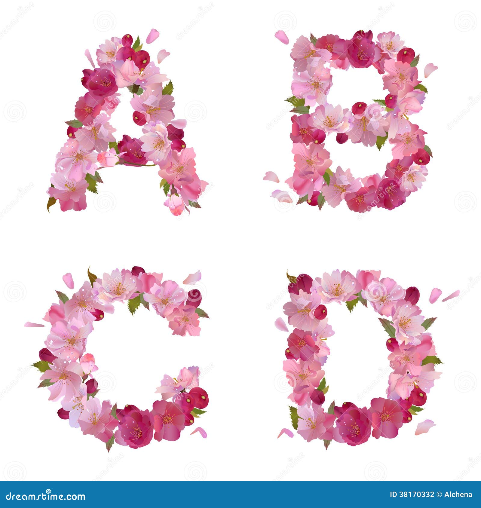 Spring Alphabet with Cherry Flowers ABCD Stock Vector - Illustration of ...