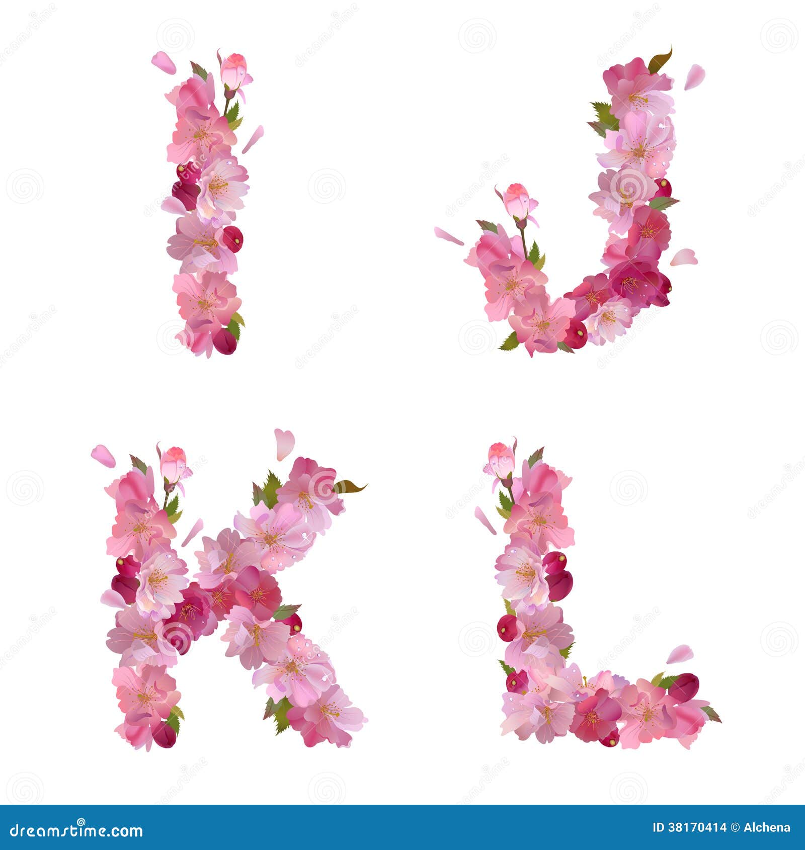 Spring Alphabet with Cherry Flowers IJKL Stock Vector - Illustration of ...