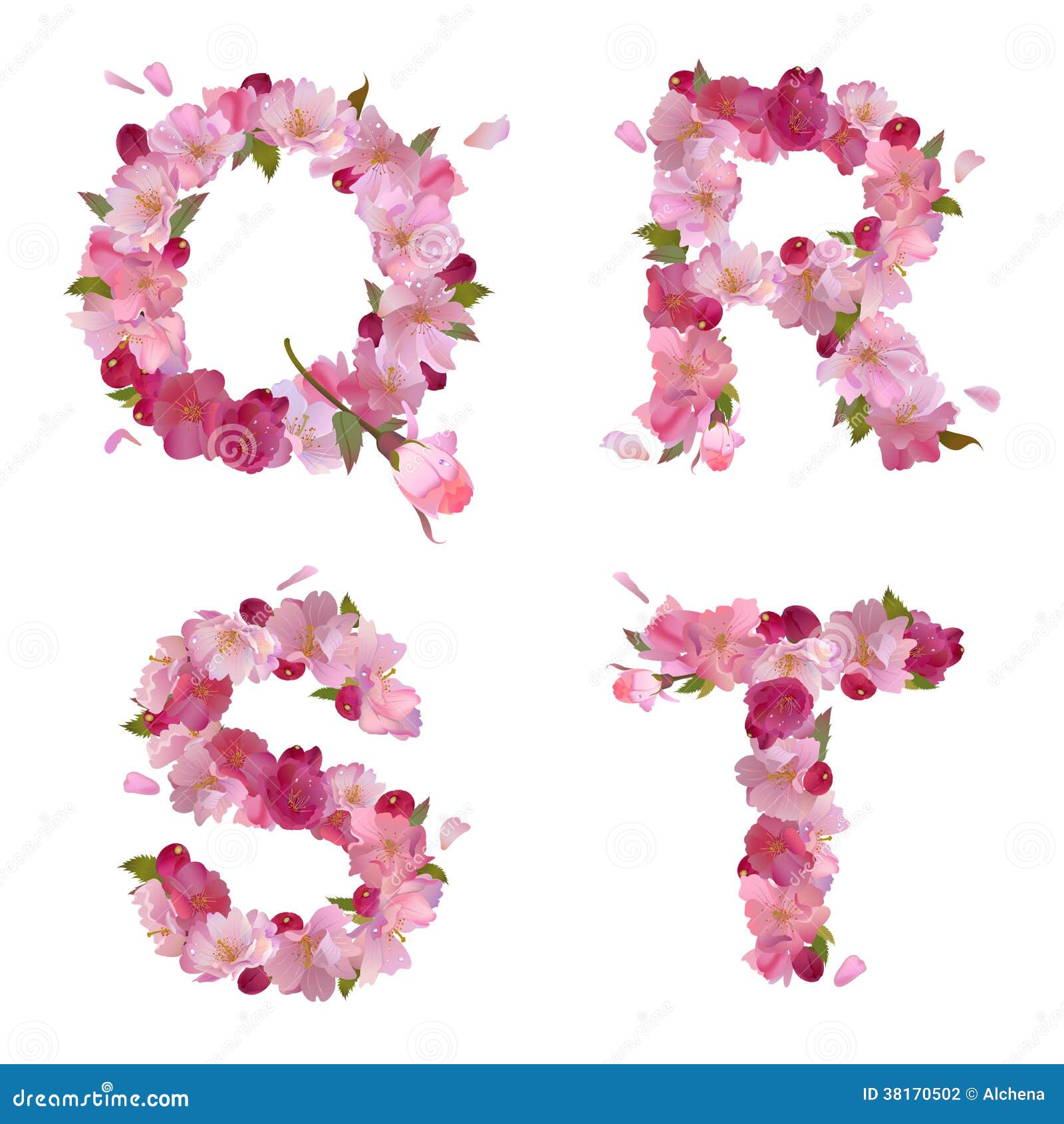 Spring Alphabet with Cherry Flowers QRST Stock Vector - Illustration of ...