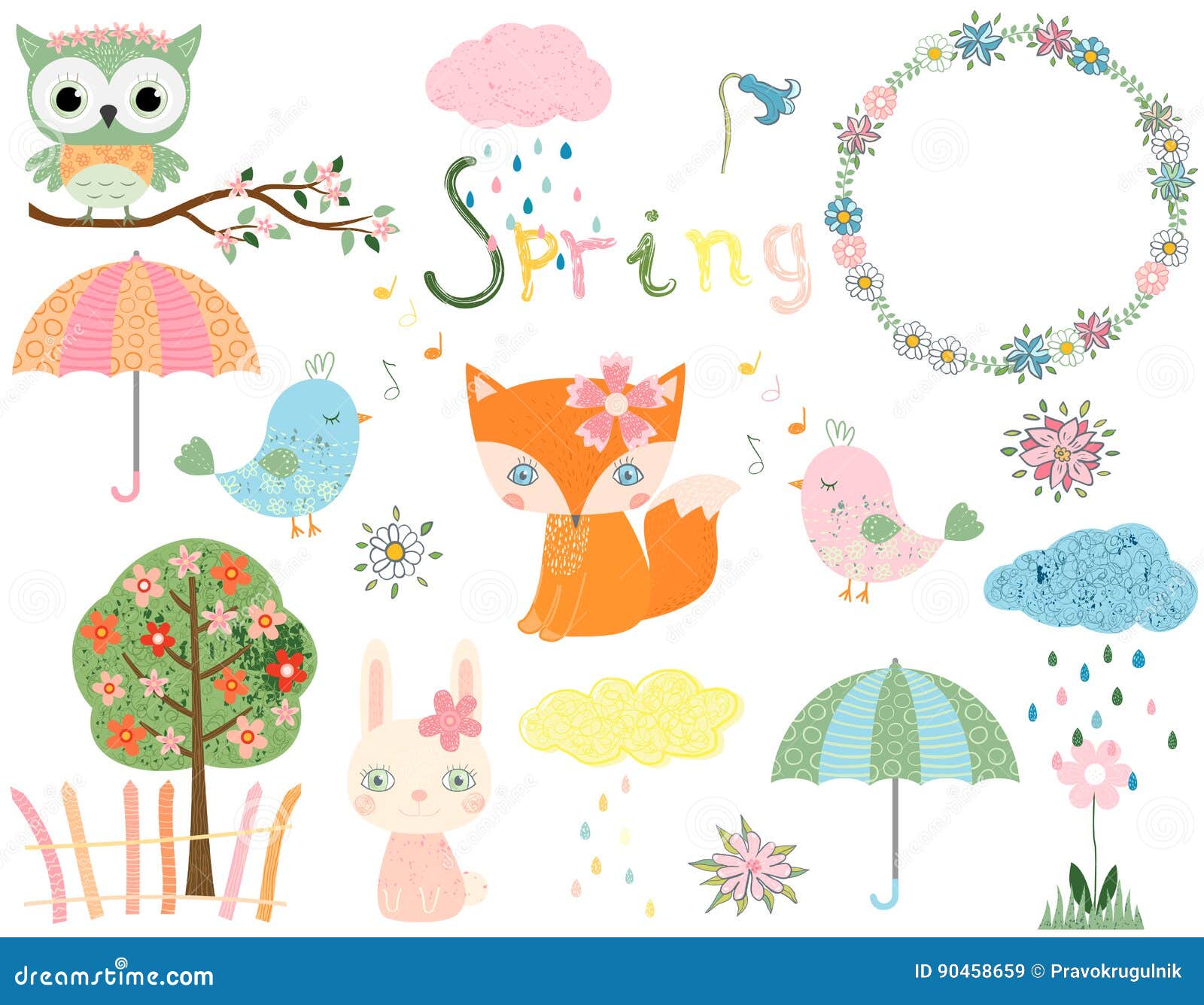 Spring Animals and Design Elements Stock Vector - Illustration of ...