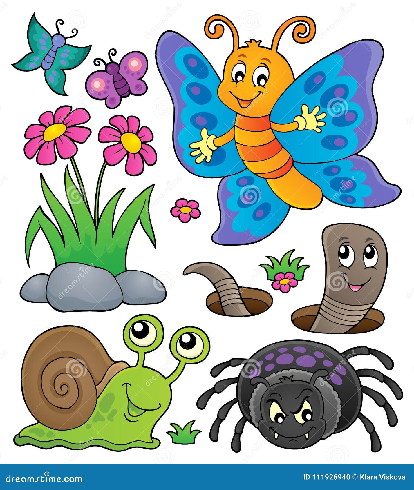 Spring Animals And Insect Theme Set 3 Vector Illustration ...