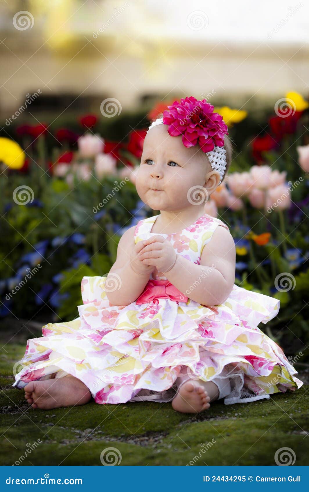 Spring Baby in Flower Garden Stock Image - Image of beautiful, sitting ...