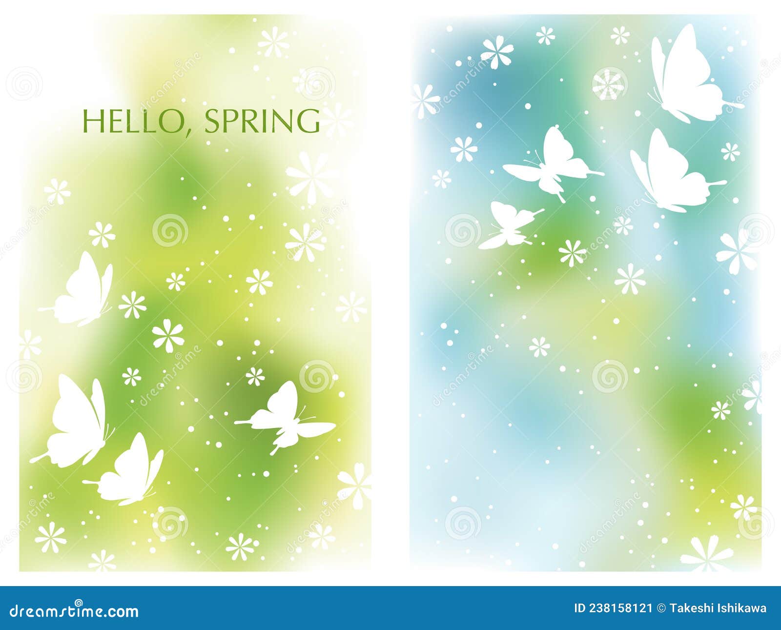 Set of Springtime Vector Background Illustrations with Flowers ...