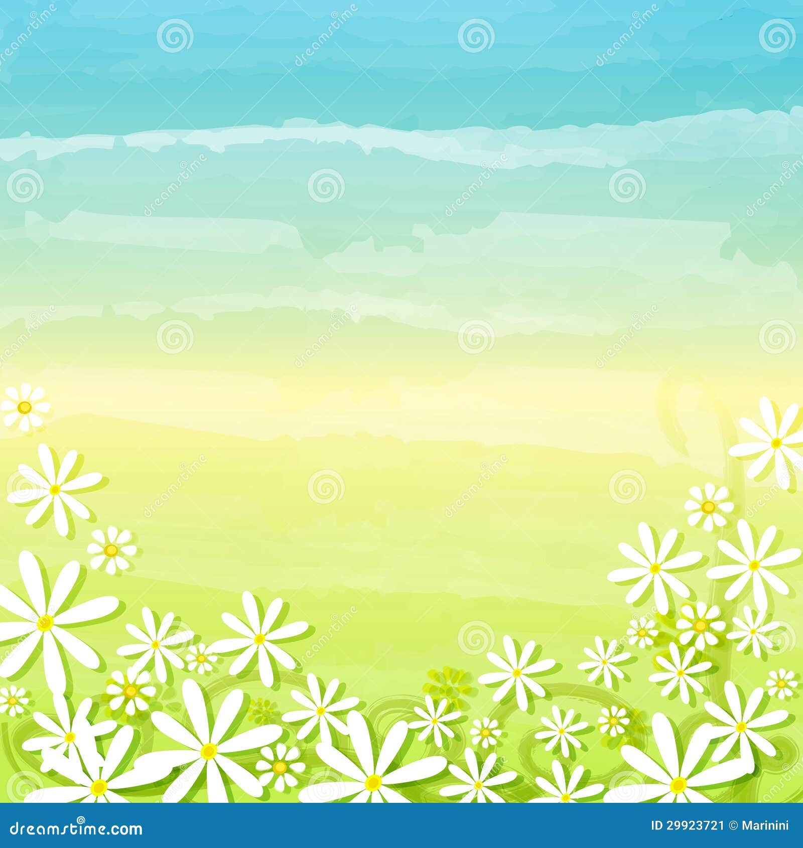 Spring Flowers in Blue Green Background Stock Illustration ...
