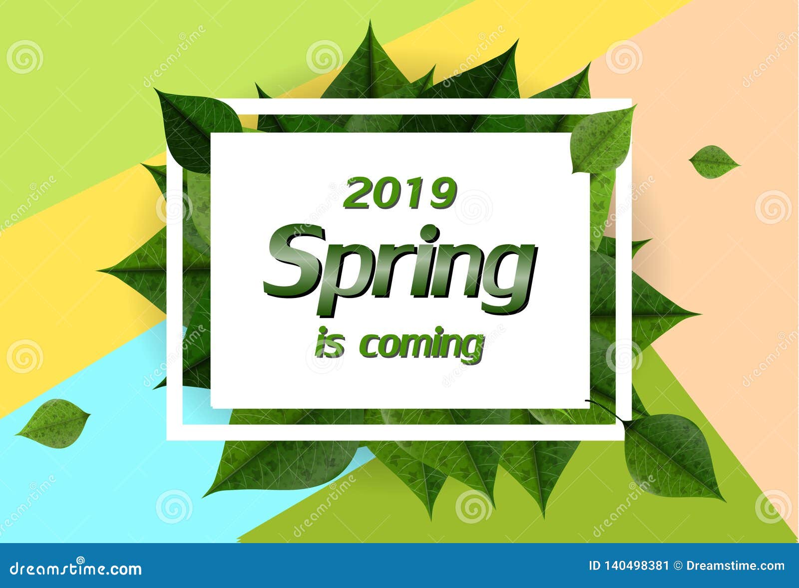 Spring Background with Green Leaves and Square Frame Stock Vector ...
