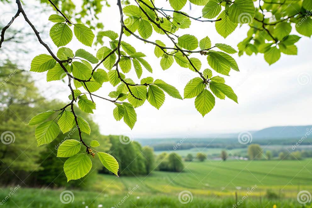 Spring Background with Green Tree Leaves Stock Illustration ...