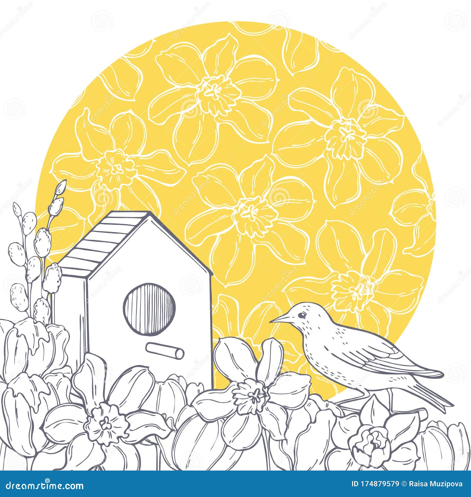 Spring Background with Bird and Flowers. Stock Vector - Illustration of ...