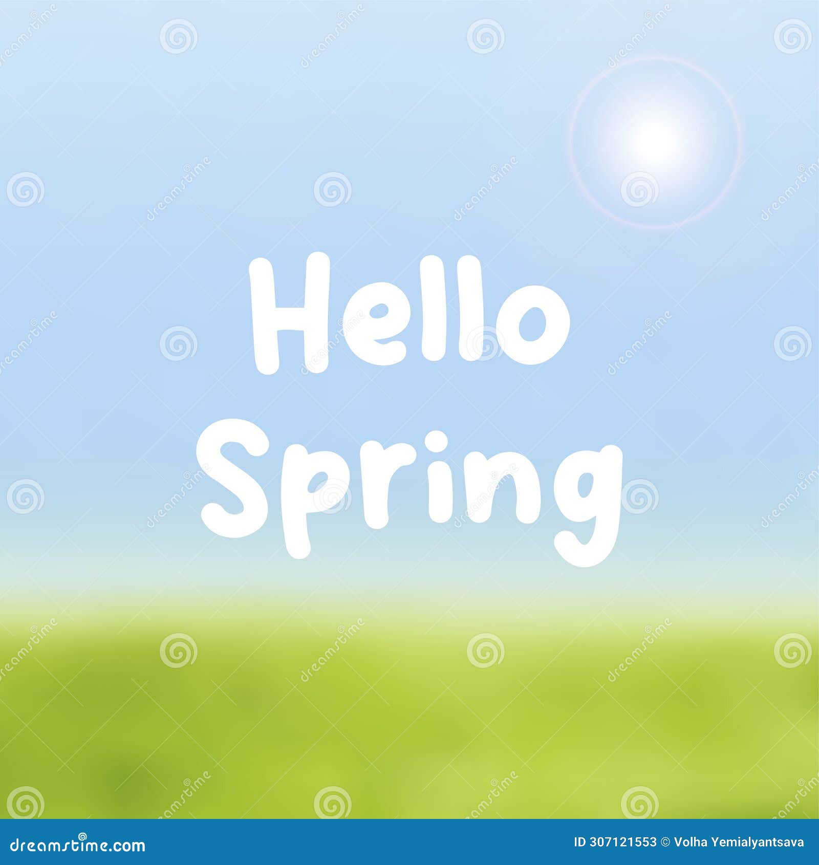 Spring Background. Hello Spring. Blue Sky and Sun, Grass Stock Vector ...