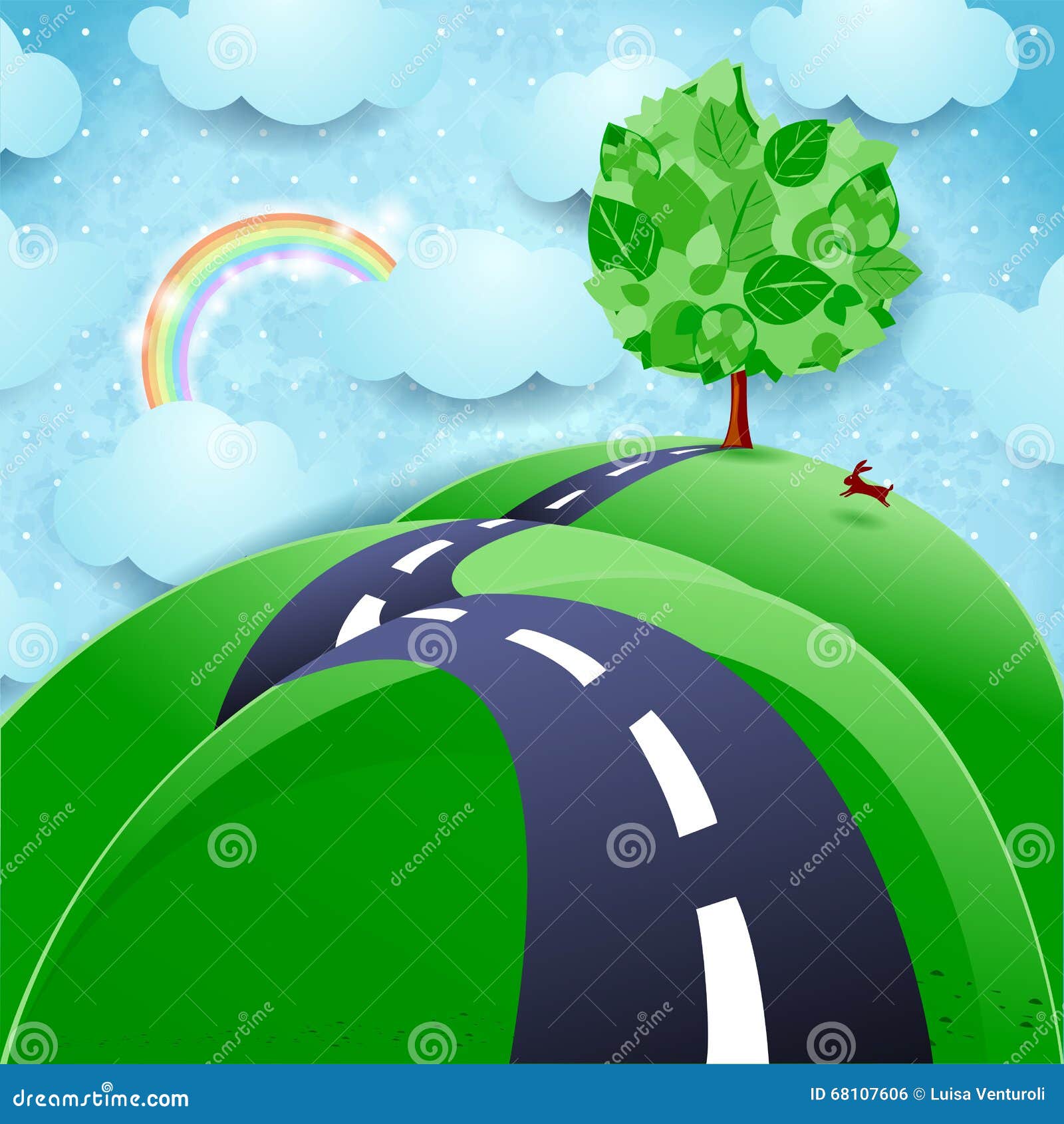 Spring Background with Road and Tree Stock Vector - Illustration of ...