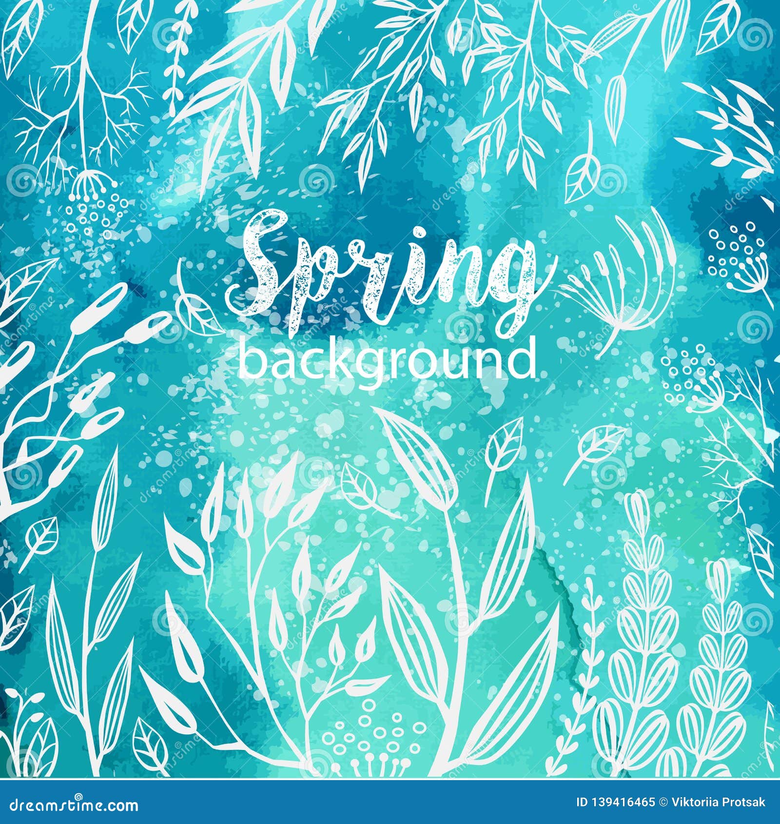 Spring Background with Sketches Plants Stock Vector - Illustration of ...