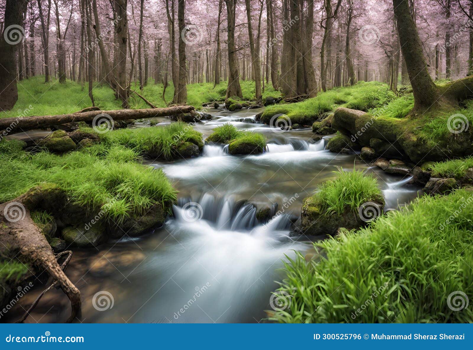 Spring Background Stream of Water in the Forest Stock Illustration ...
