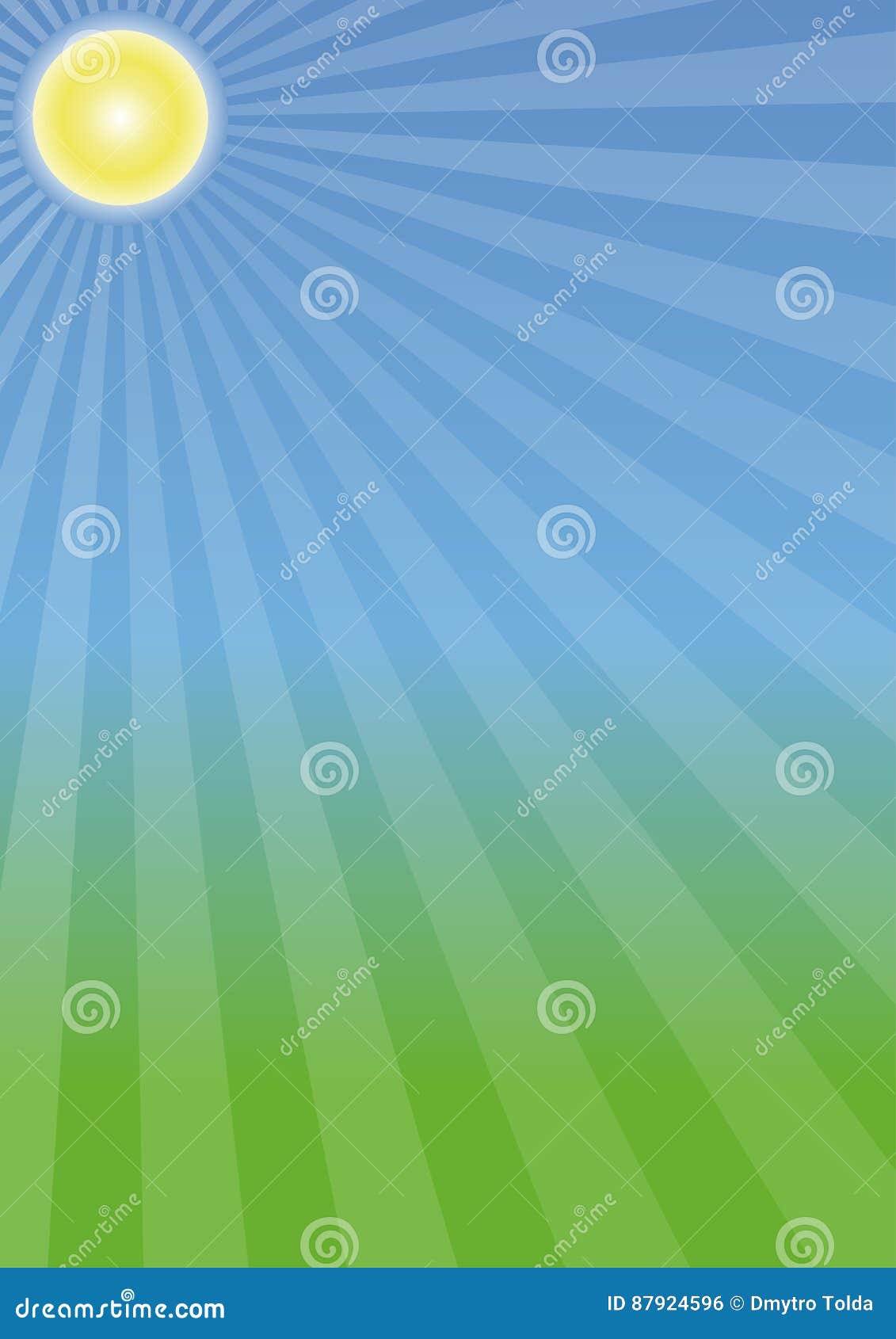 Spring Background. Summer Sun Burst on a Spring Blue and Green ...