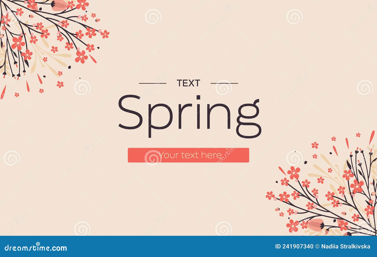 Spring Background, Template Design with Flowering Branches. Editable ...