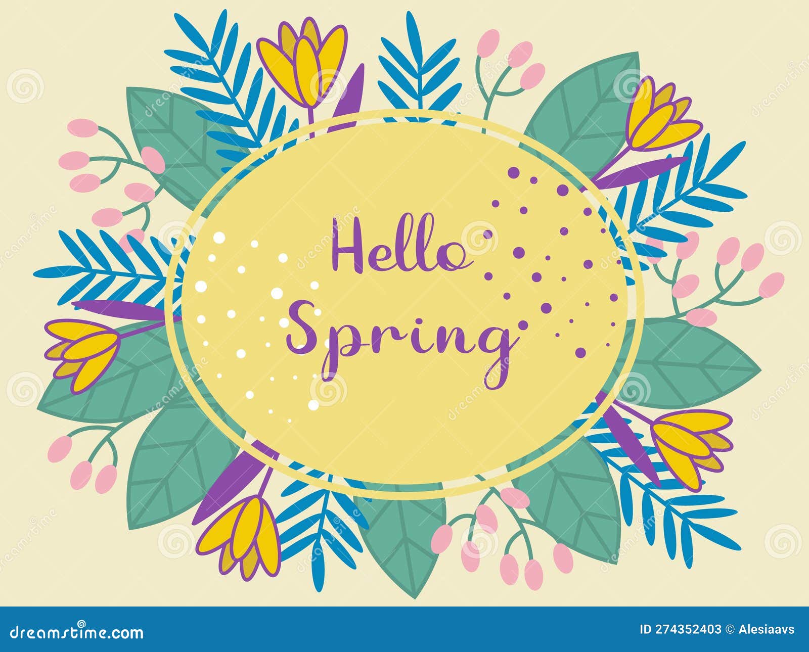 Spring Background with Text Hello Spring. Greeting Card with Flowers ...