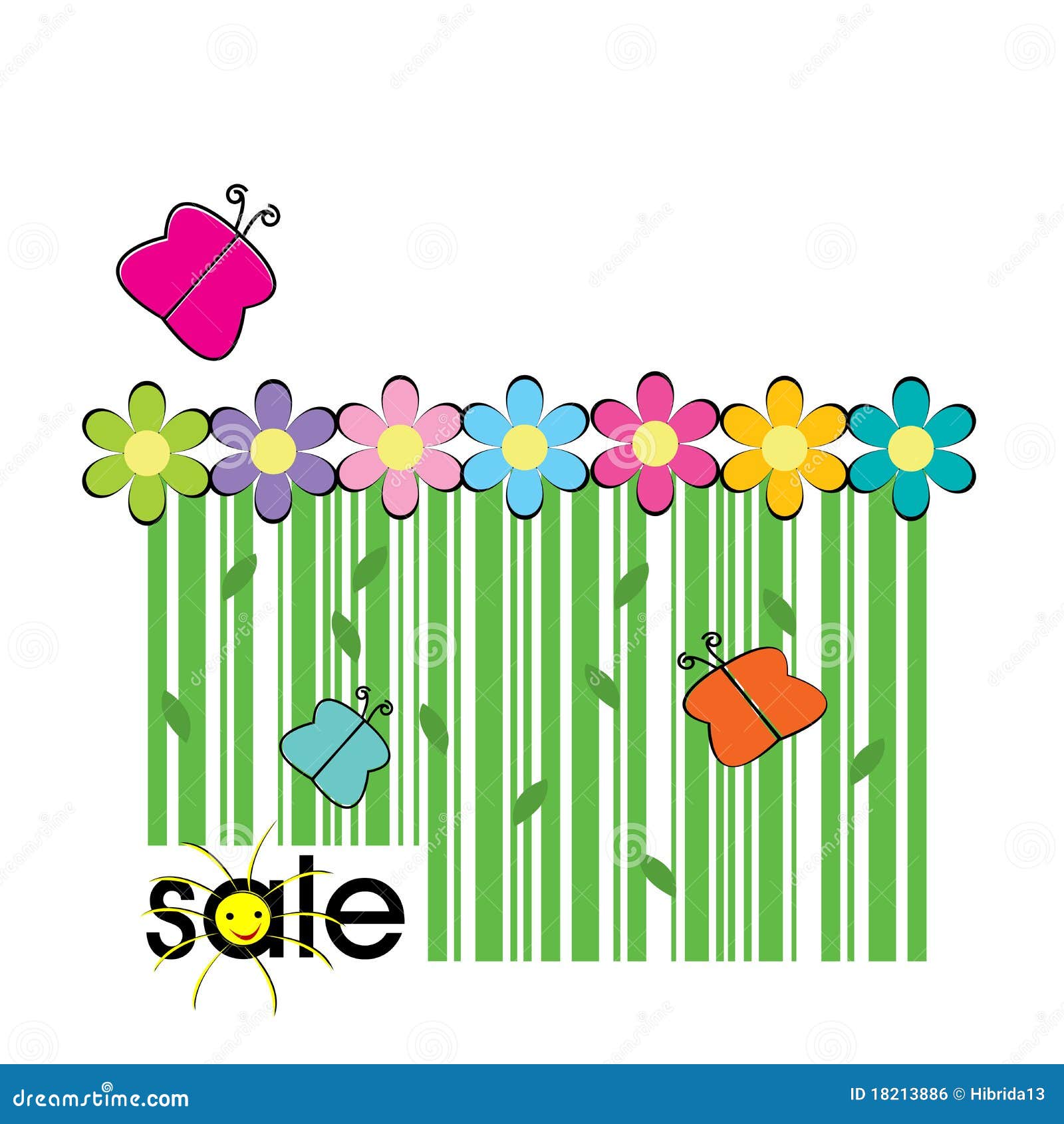 Spring Bar Code with Flowers and Butterflies Stock Illustration ...