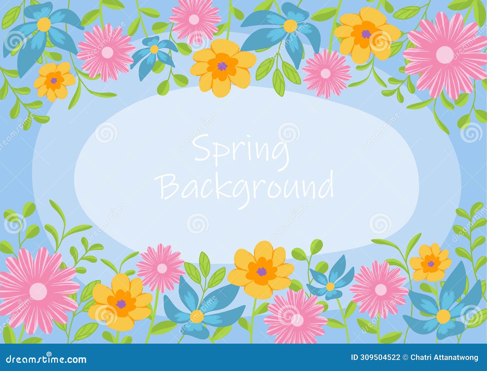 Spring Beautiful Blooming Flower on Blue Background,floral Border ...