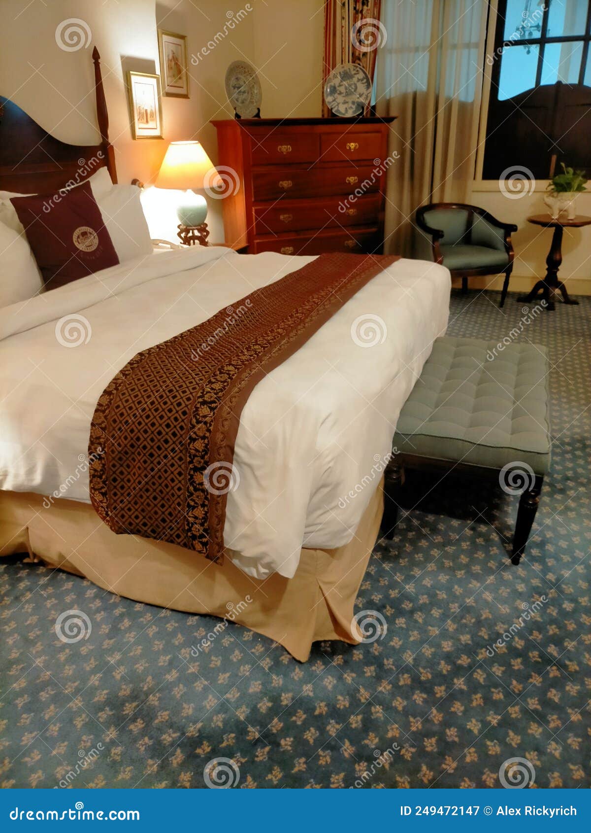Spring bed in the bedroom stock image. Image of table - 249472147