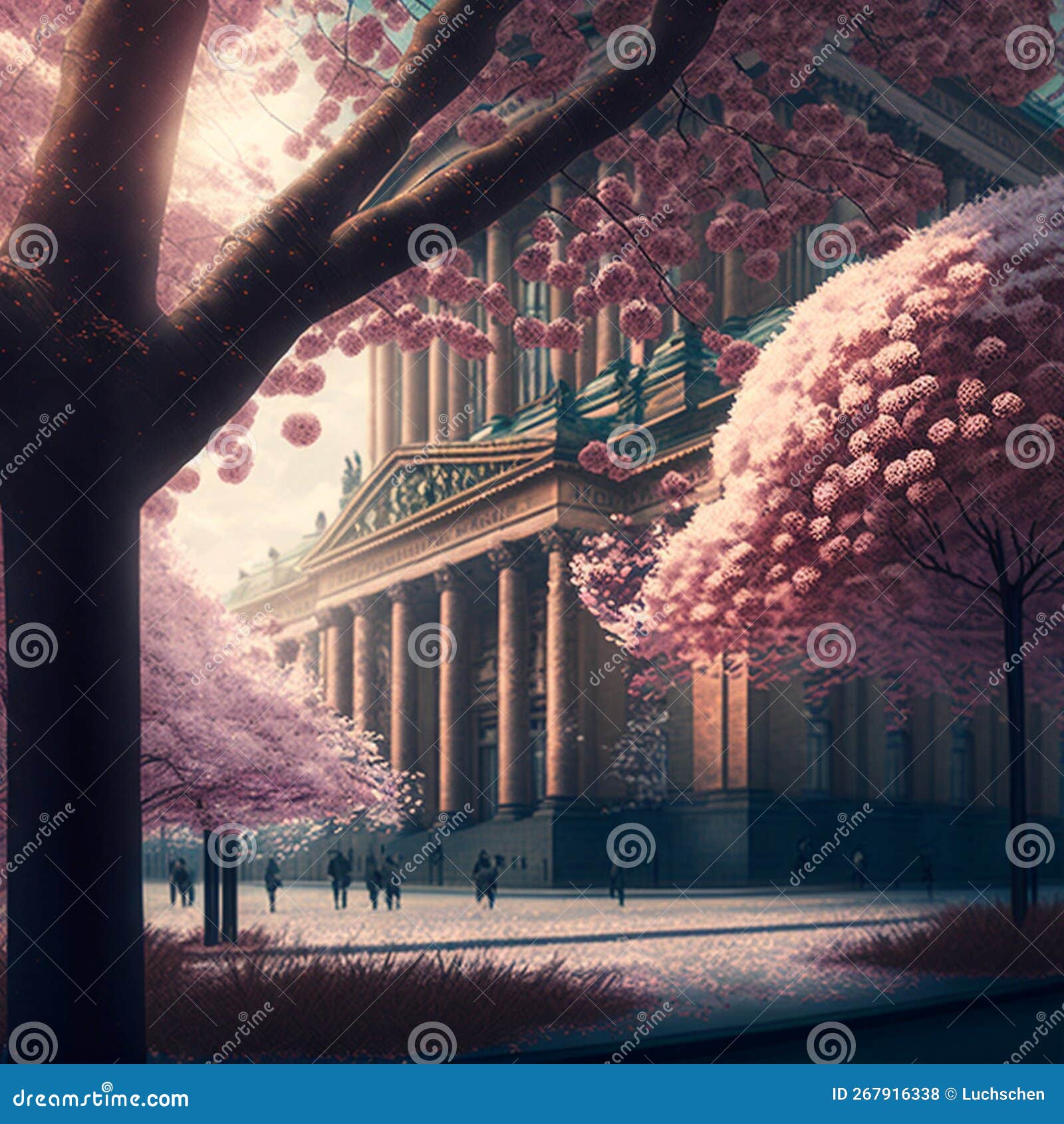 Spring Berlin Ancient Architecture and Cherry Blossoms Stock ...