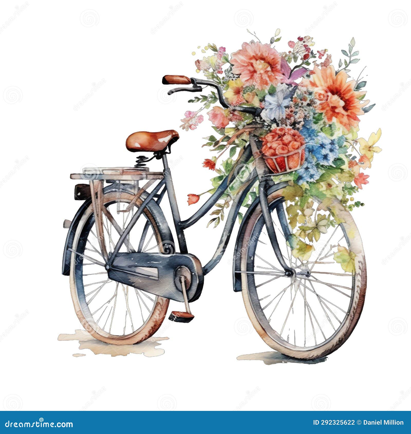 Spring Bicycle Watercolor Illustration, Spring Clipart Stock ...