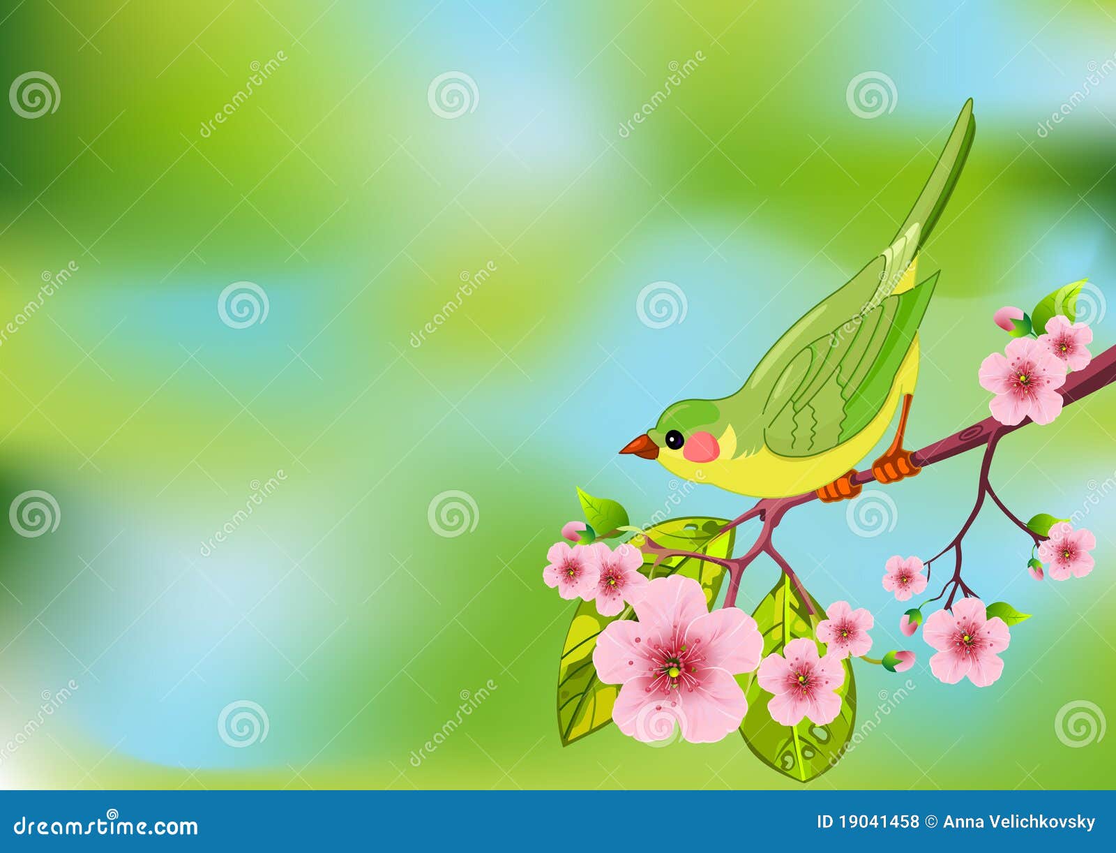 Spring bird background stock vector. Illustration of green - 19041458